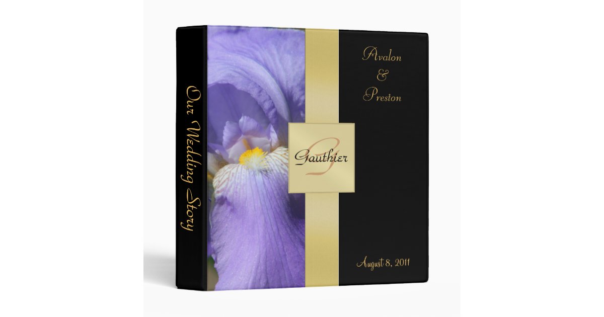 Purple Iris Gold Monogram Ribbon Binder | Zazzle