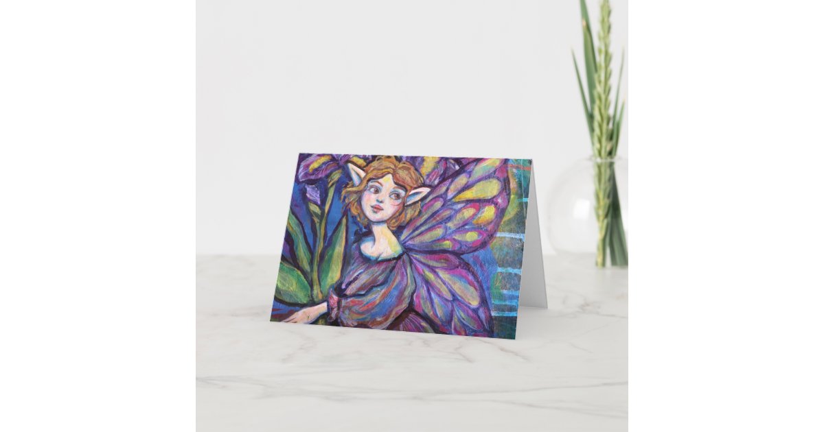 Purple Iris Pixie Girl Card | Zazzle