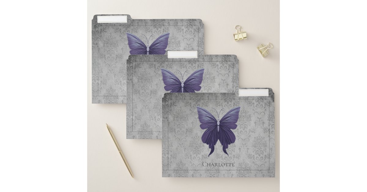 Purple Jeweled Butterfly File Folder | Zazzle