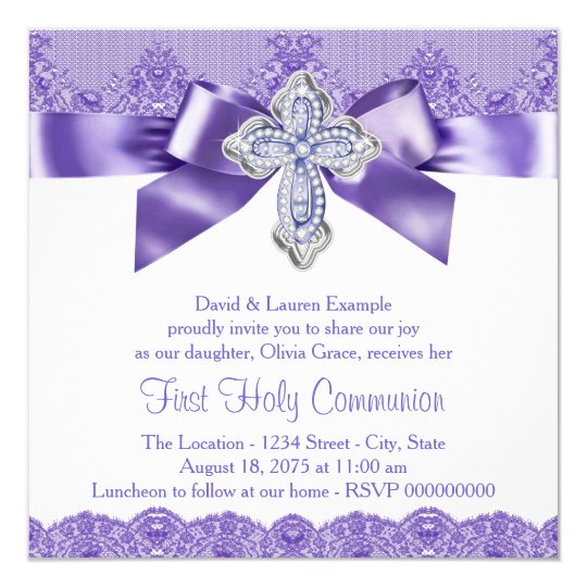 Purple Lace Cross First Holy Communion Invitation | Zazzle.com