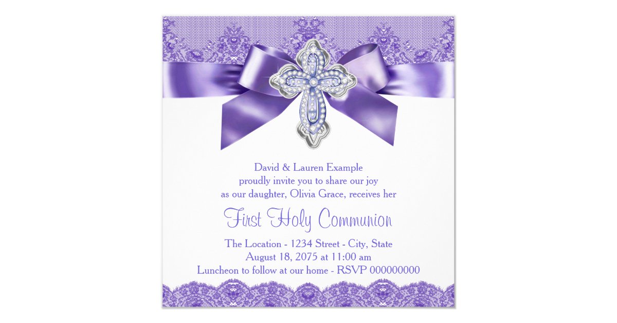 Purple Lace Cross First Holy Communion Invitation | Zazzle.com