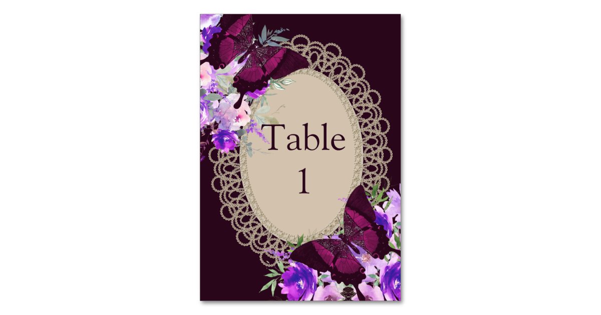 Purple Lace Glamorous Table Numbers Seating Card | Zazzle