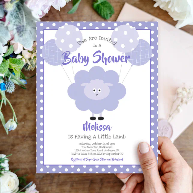 Purple Lamb Budget Cute Baby Shower Invitation | Zazzle