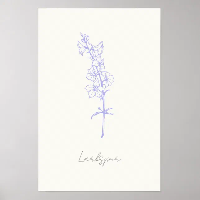 Purple Larkspur Floral Hand Drawn Art Poster | Zazzle