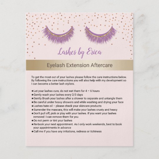 Purple Lashes Salon Eyelash Aftercare Instruction Flyer | Zazzle.com
