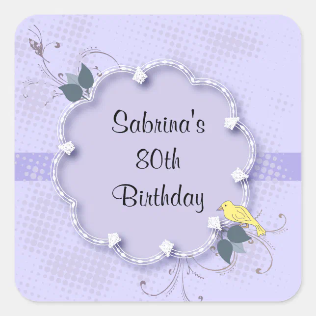 Purple Lavender 80th Birthday Party | DIY Text Square Sticker | Zazzle