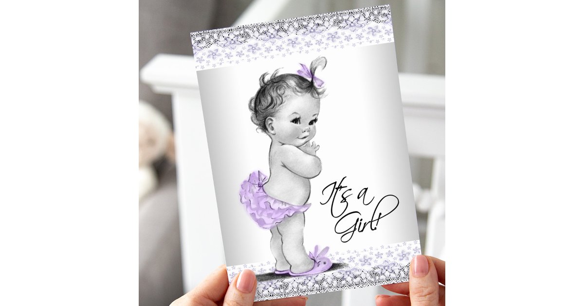 Purple Lavender and Gray Baby Girl Shower Invitation | Zazzle