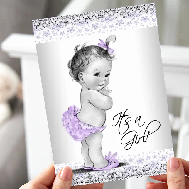 Purple Lavender and Gray Baby Girl Shower Invitation | Zazzle