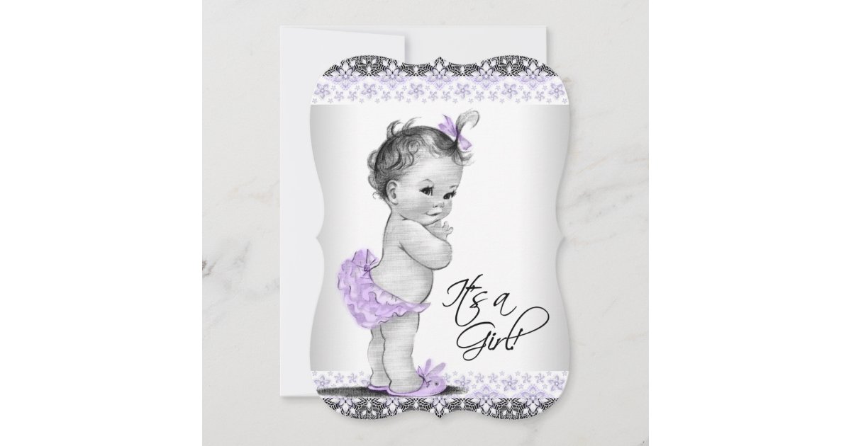 Purple Lavender and Gray Baby Girl Shower Invitation | Zazzle