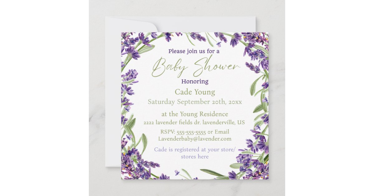 Purple Lavender Baby Shower Monogram Invitation | Zazzle