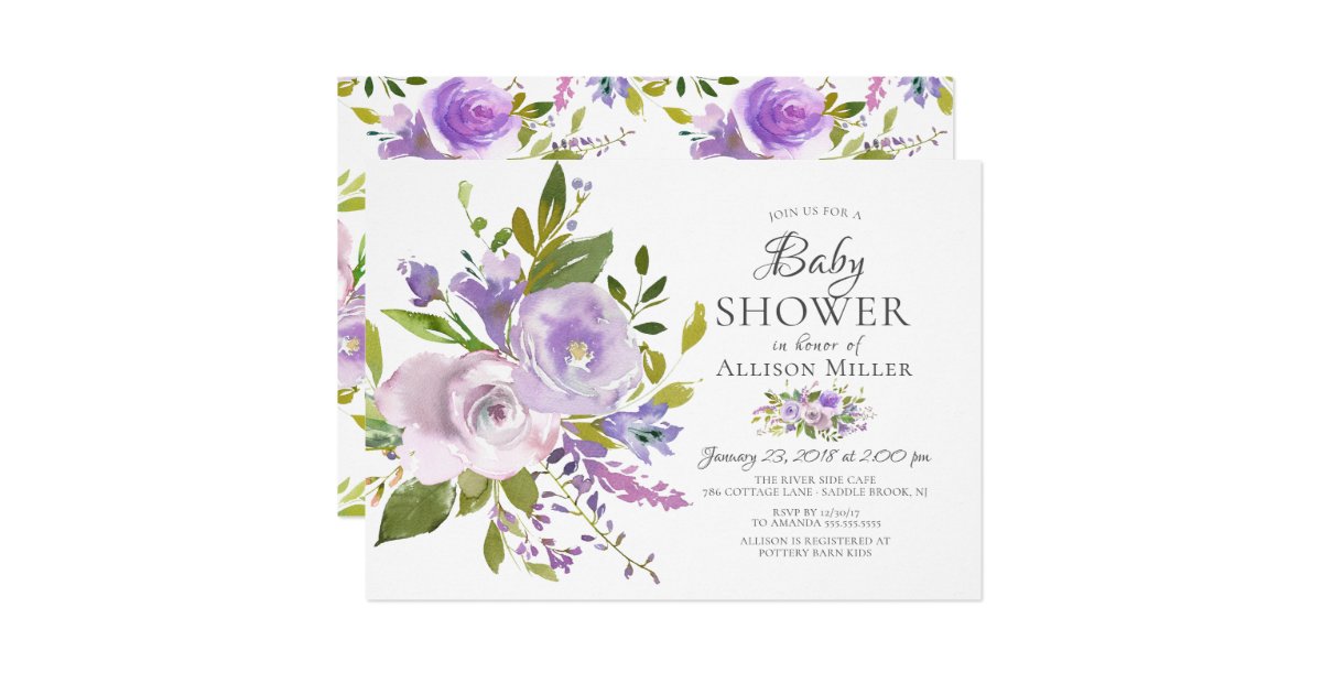 Purple Lavender Floral BABY Shower Invitations | Zazzle.com