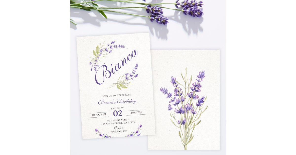 Purple Lavender floral birthday Invitation | Zazzle