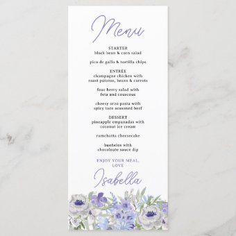 Purple Lavender Floral Border Dinner Menu | Zazzle