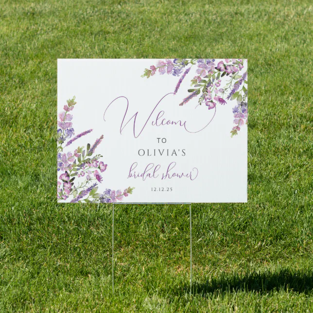 Purple Lavender Floral Bridal Shower Welcome Sign | Zazzle
