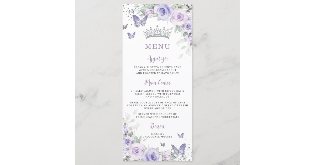 Purple Lavender Floral Butterflies Slim Menu | Zazzle