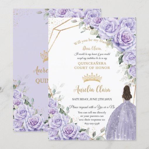 Purple Lavender Floral Quinceañera Dama Proposal Invitation | Zazzle