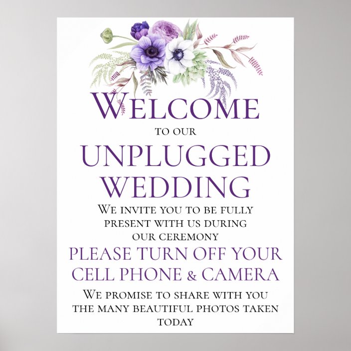 Purple Lavender Floral Unplugged Wedding Ceremony Poster | Zazzle.com
