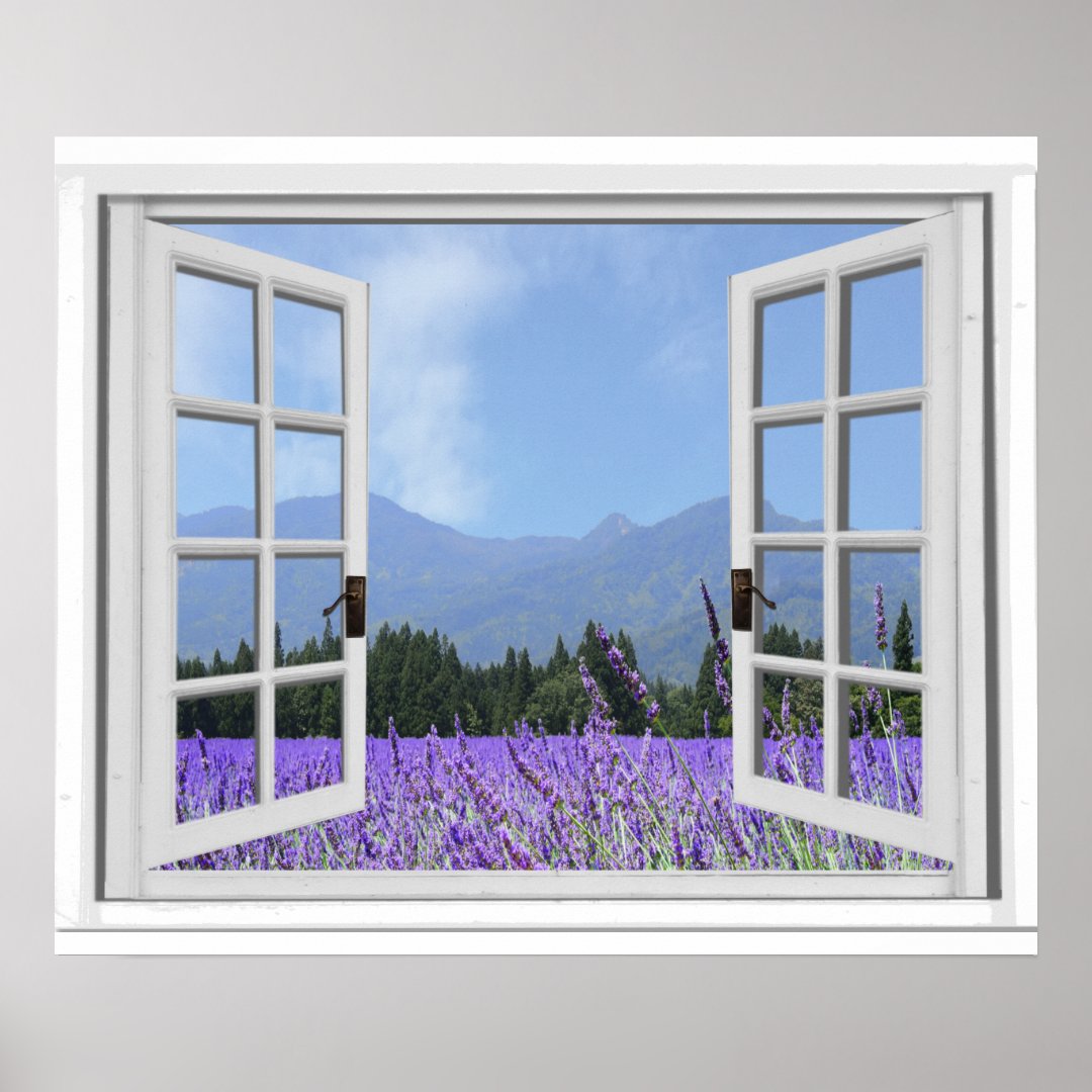 Purple Lavender Meadow Garden View Fake Window Poster | Zazzle