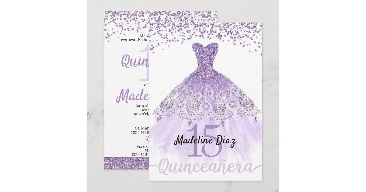 Purple Lavender Quinceanera Birthday Invitation | Zazzle
