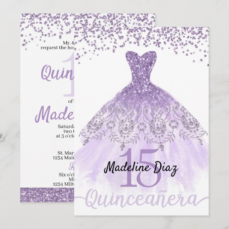 Purple Lavender Quinceanera Birthday Invitation | Zazzle
