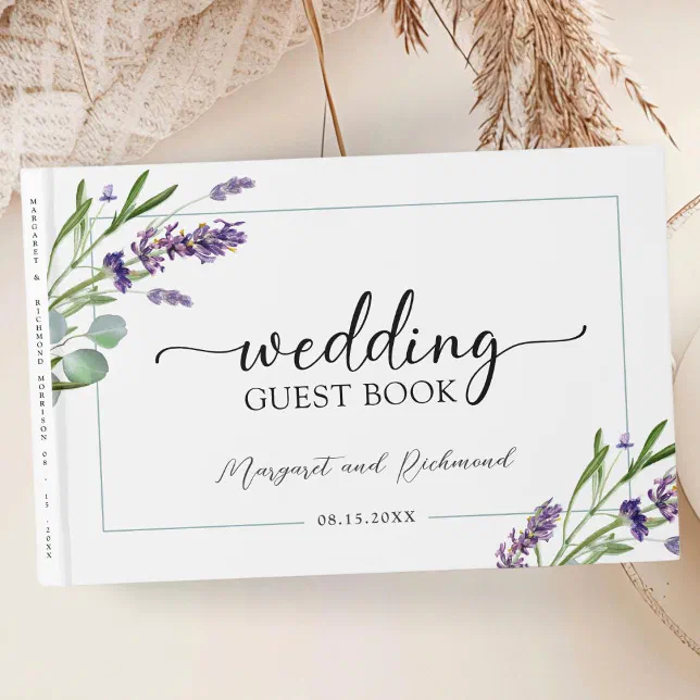 Purple Lavender Rustic Floral Wedding Guest Book | Zazzle