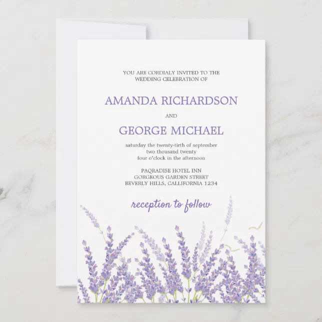 Purple lavender rustic rural modern floral wedding invitation | Zazzle