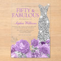 Purple Lavender & Silver 50th Birthday Party Acrylic Invitations | Zazzle