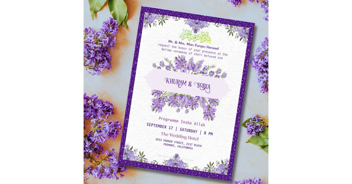 Purple Lavender Walima Islamic Wedding Invitation | Zazzle
