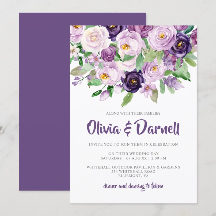 Purple Lavender Watercolor Floral Wedding Invitation | Zazzle.com