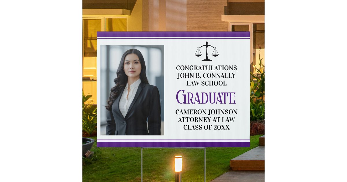 Purple Law School Graduation Photo Yard Sign | Zazzle