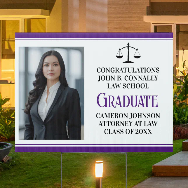 Purple Law School Graduation Photo Yard Sign | Zazzle