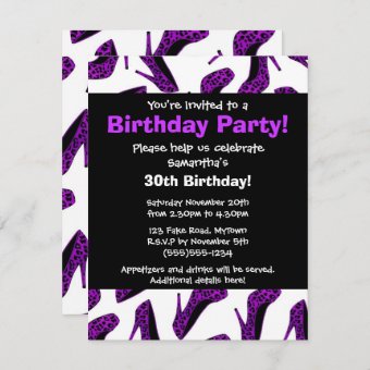 Purple Leopard High Heels Print Party Invitation | Zazzle