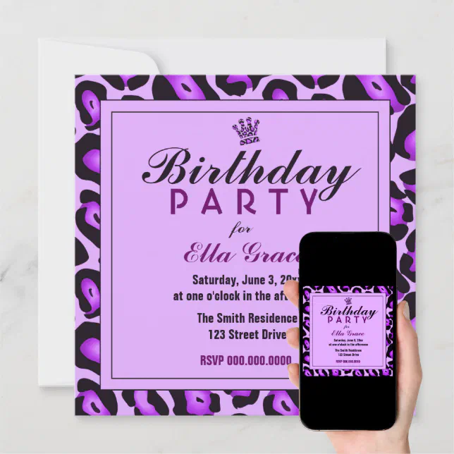 Purple Leopard Invitation | Zazzle