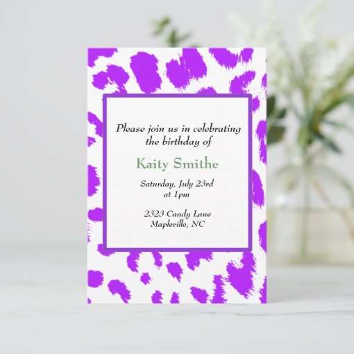 Purple Leopard Pattern Birthday Invitation | Zazzle