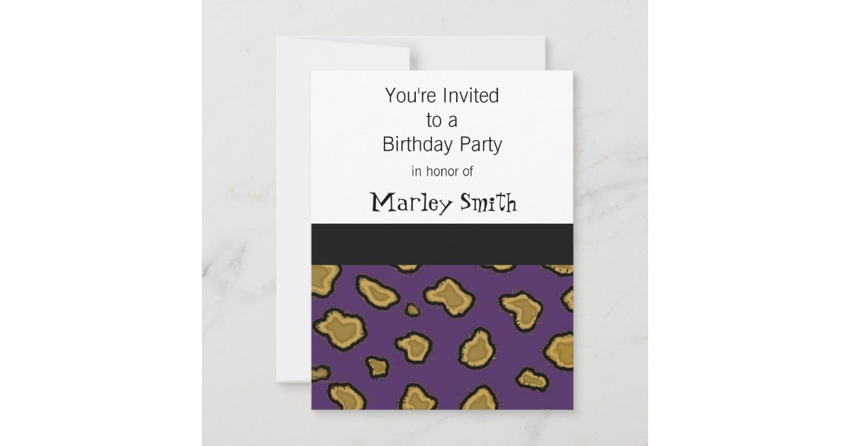 Purple Leopard Print Birthday Invitations | Zazzle