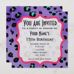 Purple Leopard Print Party Invitation | Zazzle