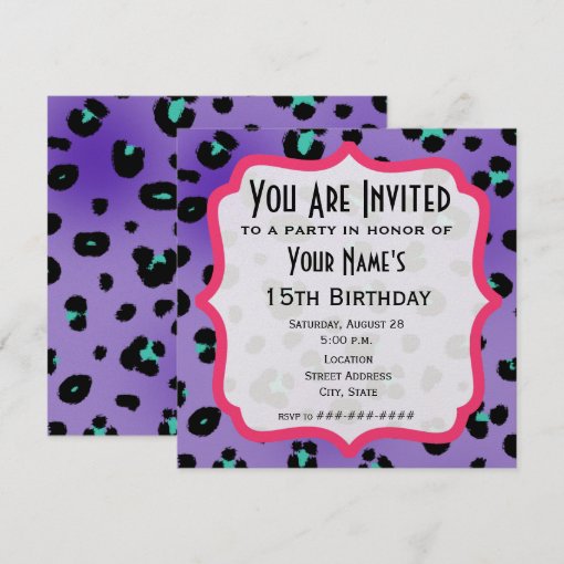 Purple Leopard Print Party Invitation | Zazzle