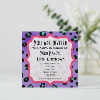 Purple Leopard Print Party Invitation | Zazzle