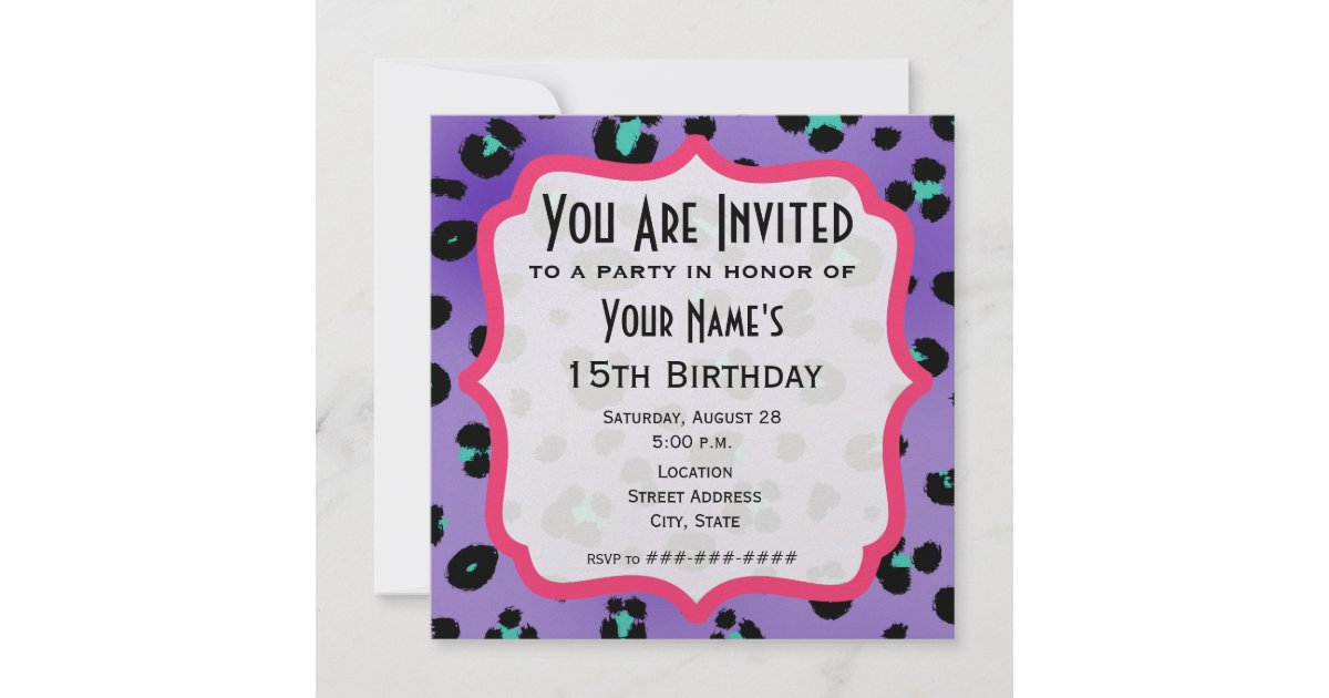 Purple Leopard Print Party Invitation | Zazzle