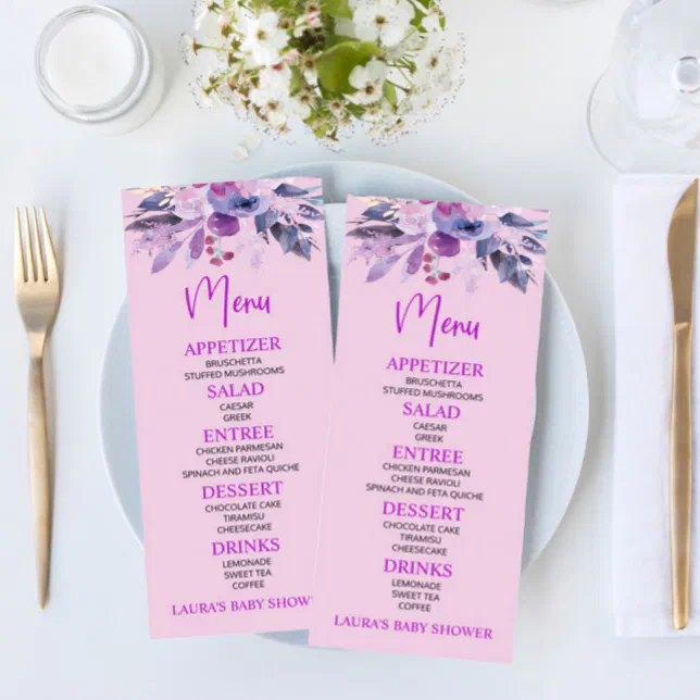 Purple Lilac Baby Shower Food Menu | Zazzle