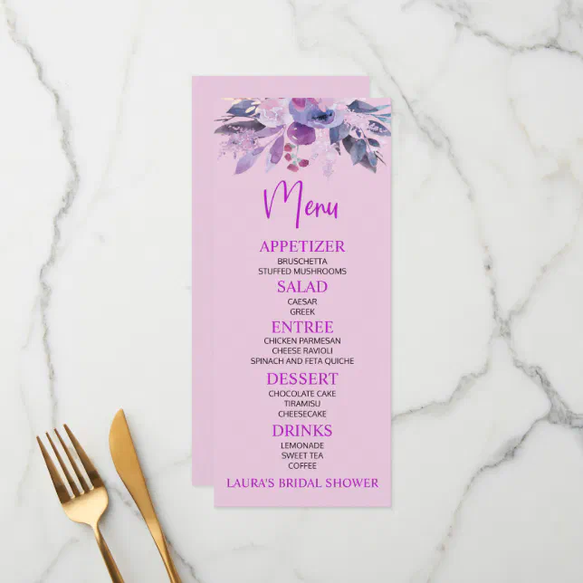 Purple Lilac Bridal Shower Food Menu | Zazzle