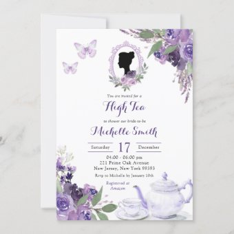 Purple Lilac Cameo English Afternoon Tea Invite | Zazzle