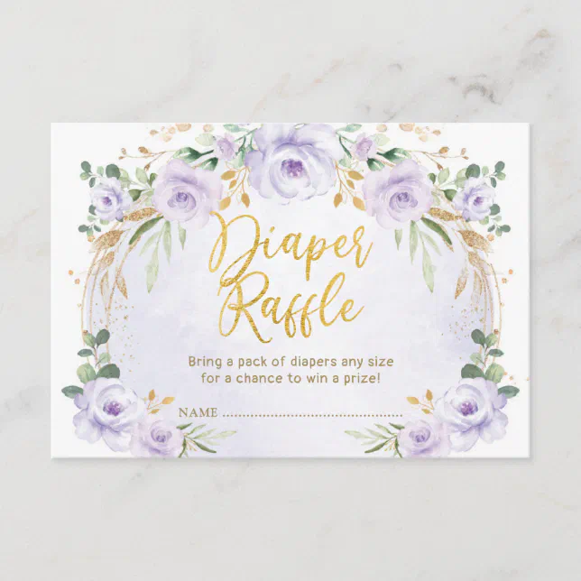 Purple Lilac Floral Garden Diaper Raffle Baby Girl Enclosure Card | Zazzle