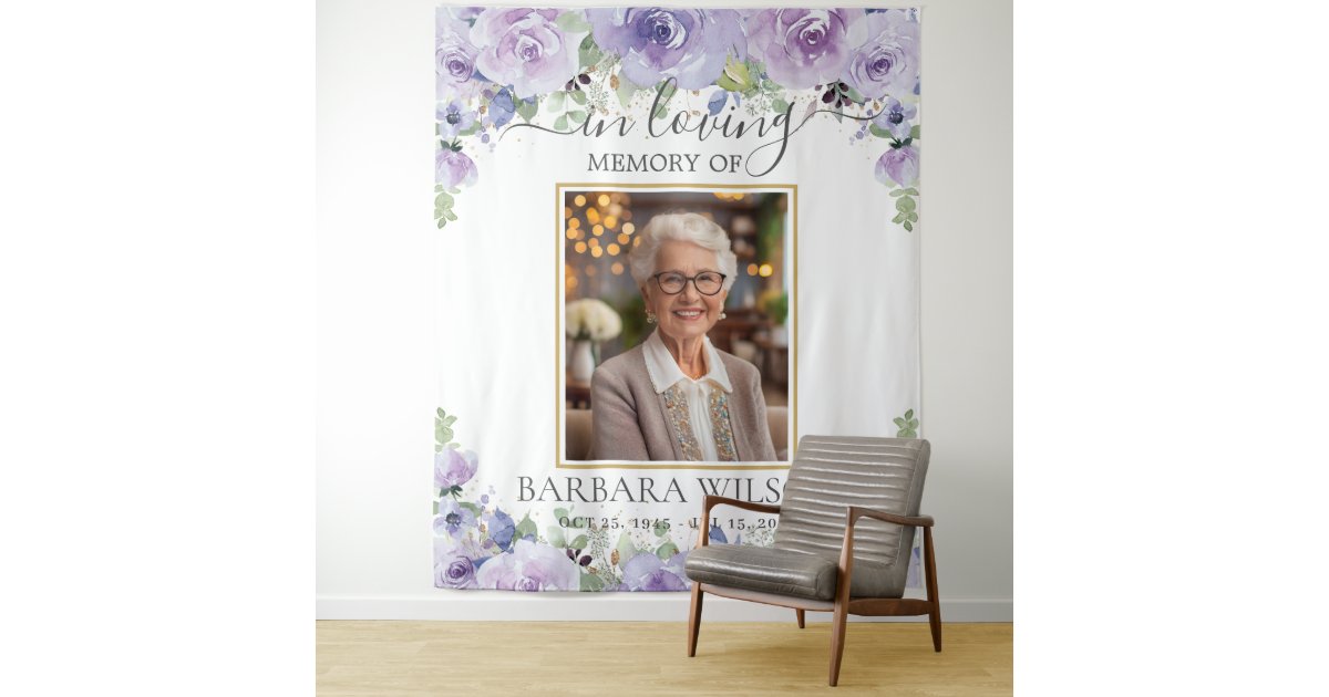 Purple Lilac Floral Picture Photo Funeral Memorial Tapestry | Zazzle