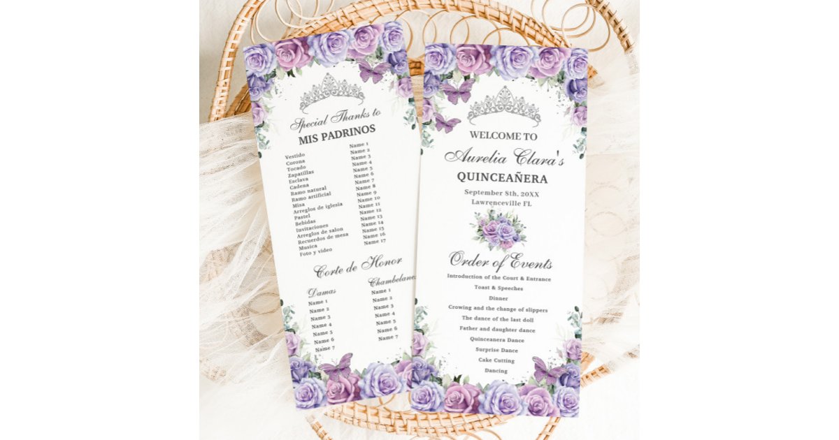 Purple Lilac Floral Quinceañera Order of Events Program | Zazzle