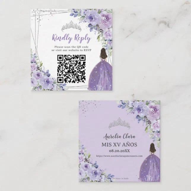 Purple Lilac Floral Silver Quinceañera QR Code Enclosure Card | Zazzle