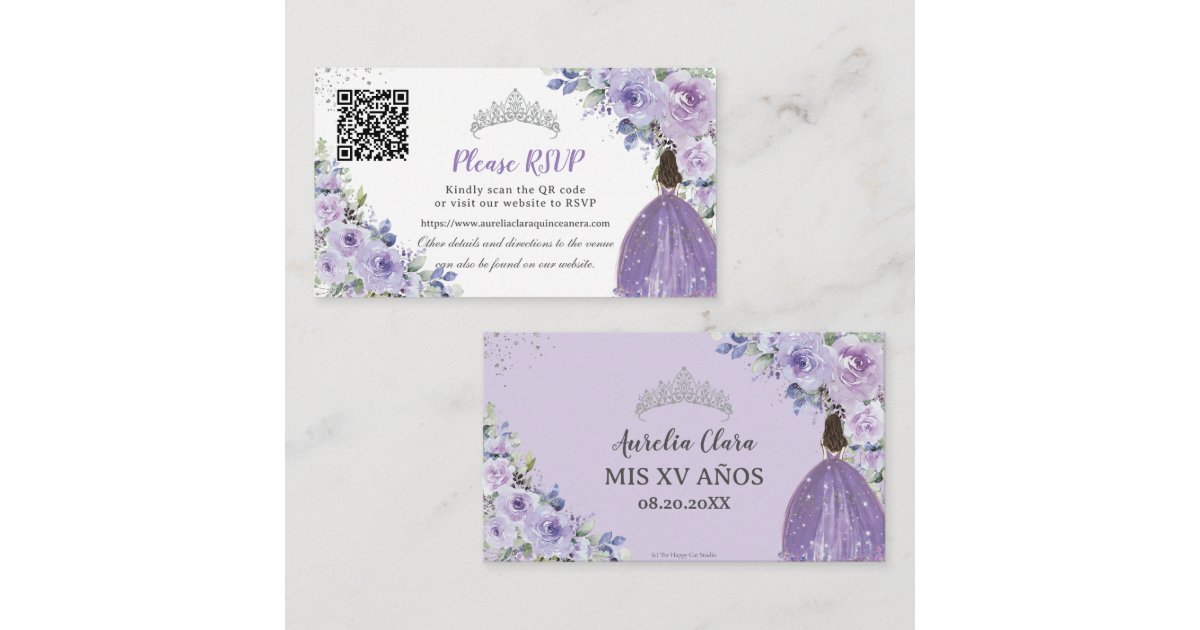 Purple Lilac Floral Silver Quinceañera QR Code Enclosure Card | Zazzle