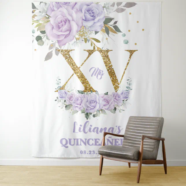 Purple Lilac Floral XV QUINCEAÑERA Quince Backdrop | Zazzle