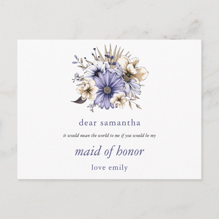 Purple Lilac Florals Maid of Honor Request Postcard | Zazzle.com