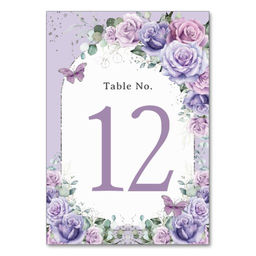Purple Lilac Lavender Floral Birthday Quinceañera Table Number | Zazzle